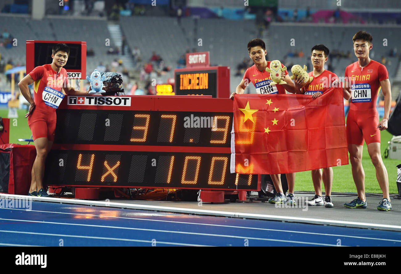 Incheon, South Korea. 2nd Oct, 2014. Su Bingtian, Xie Zhenye, Chen ...