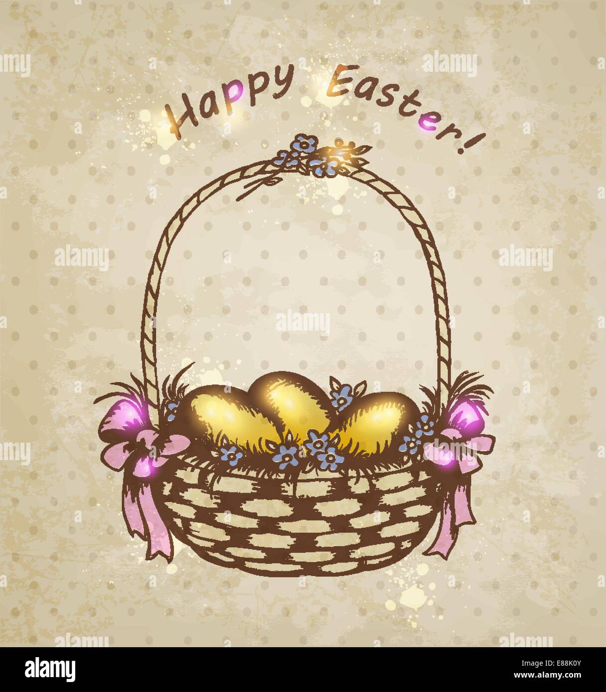 Vector hand drawn vintage background with Easter basket Stock Vector ...
