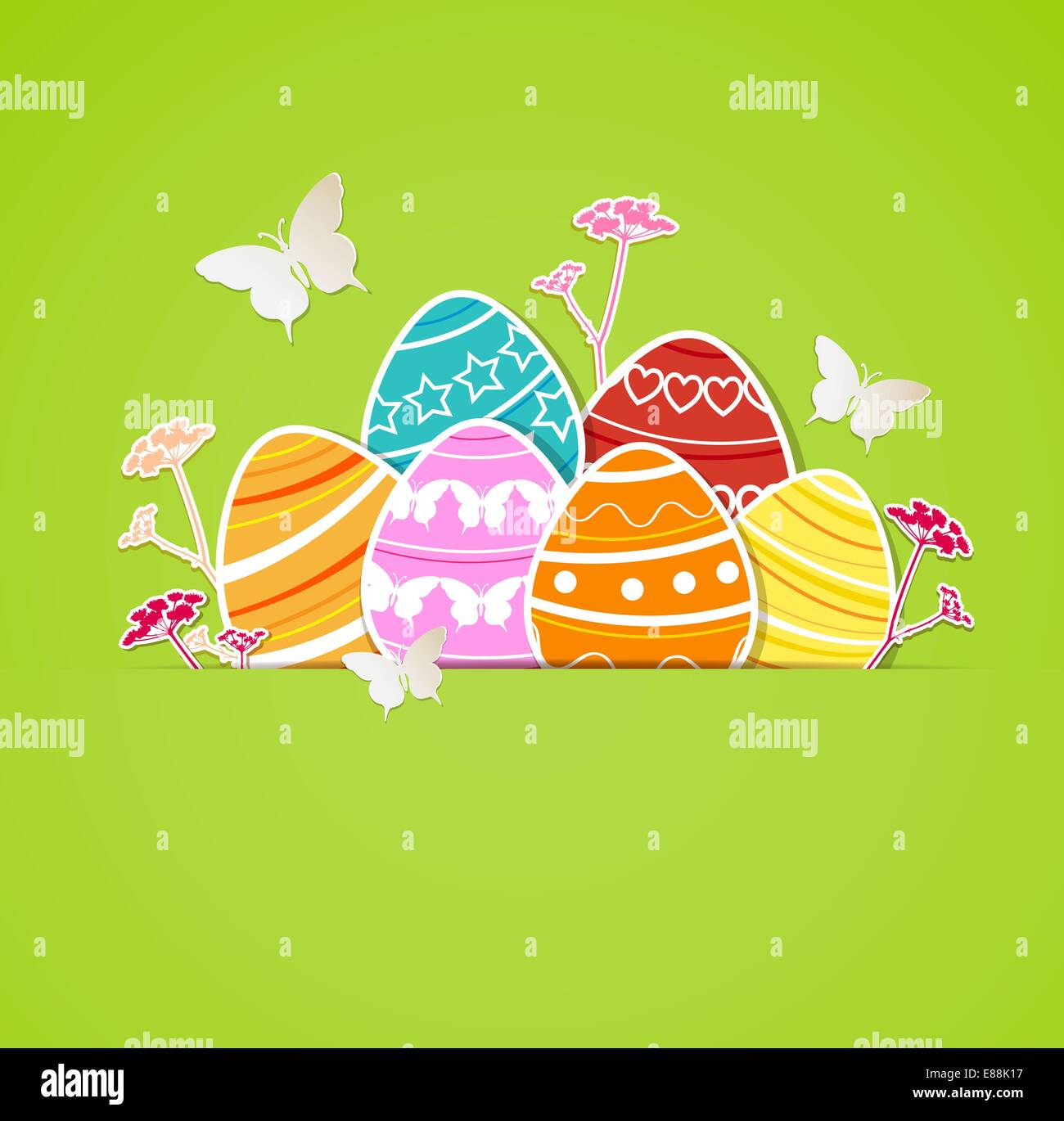 Vector green Easter background with eggs and butterflies Stock Vector ...