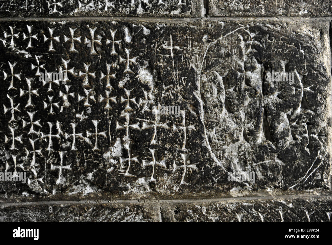 Israel. Jerusalem. Crusader graffiti on the walls. Church of the Holy ...