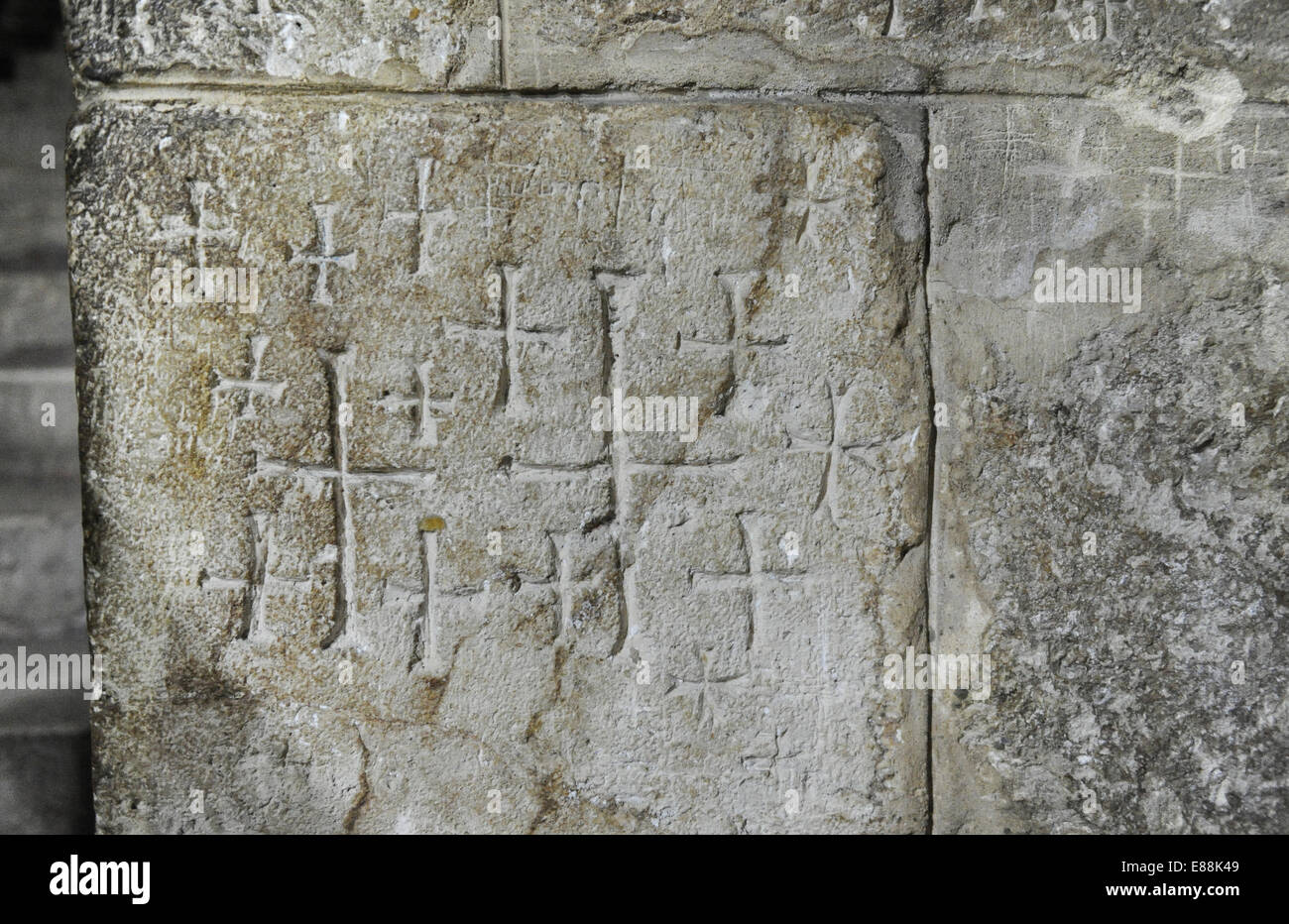 Israel. Jerusalem. Crusader graffiti on the walls. Church of the Holy ...