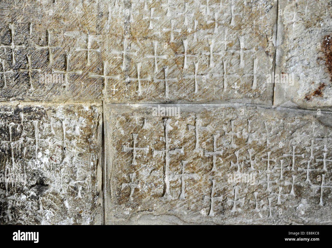 Israel. Jerusalem. Crusader graffiti on the walls. Church of the Holy ...