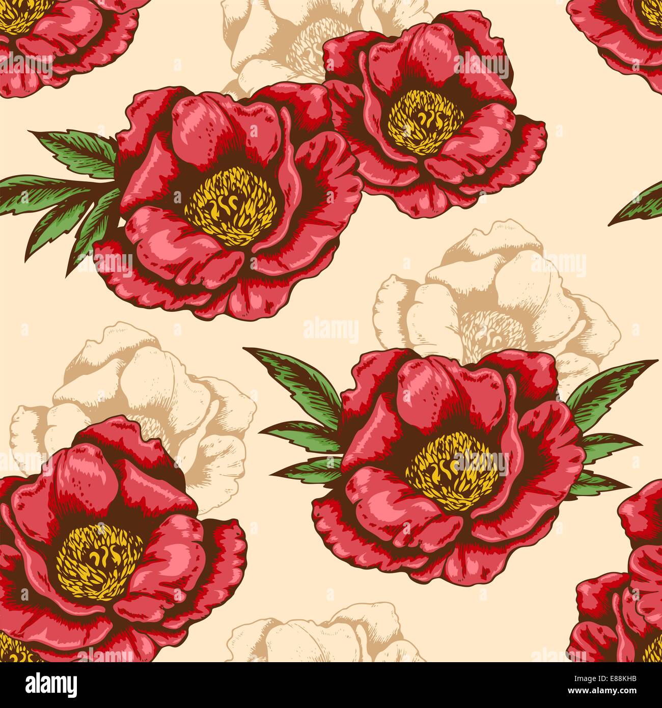 Vector seamless pattern with red peony Stock Vector Image & Art - Alamy