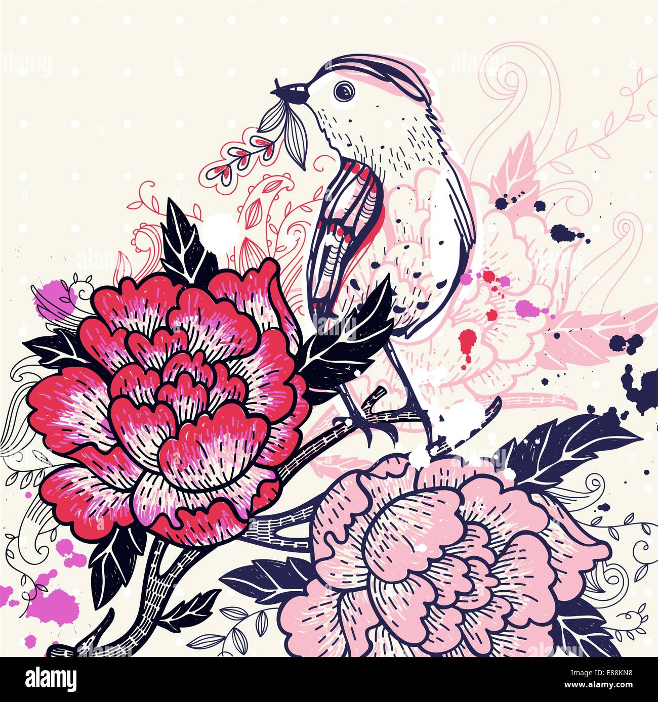 vector illustration of an abstract bird and blooming roses Stock Vector ...