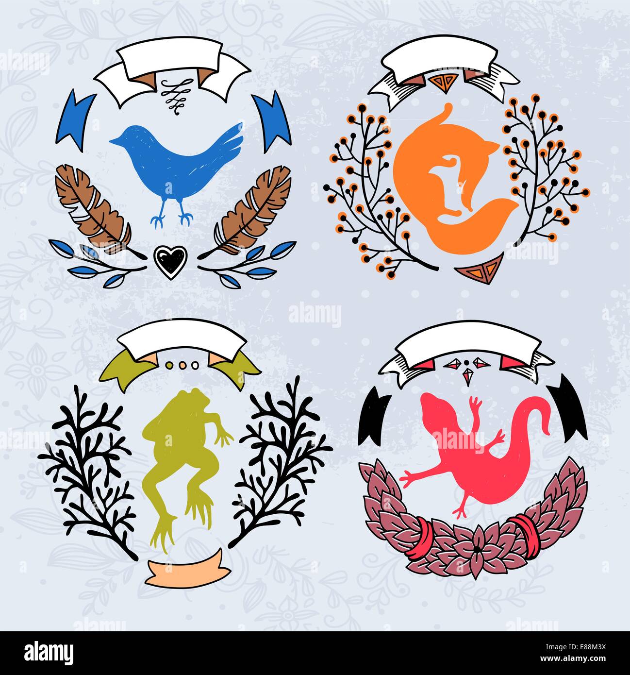 vector floral frames with silhouettes of abstract animals Stock Vector ...