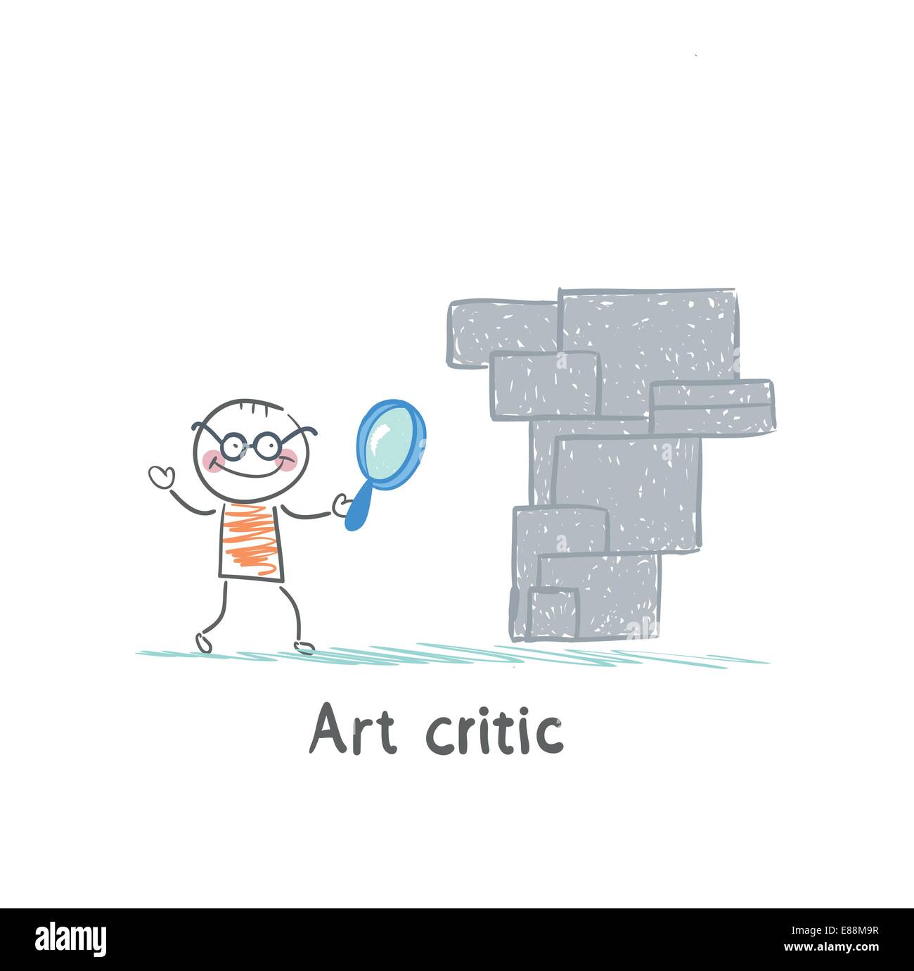 Art critic looks at the work of art through a magnifying glass Stock ...