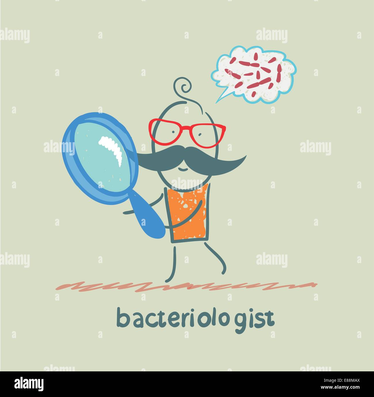 bacteriologist looks through a magnifying glass on germs and thinks of ...