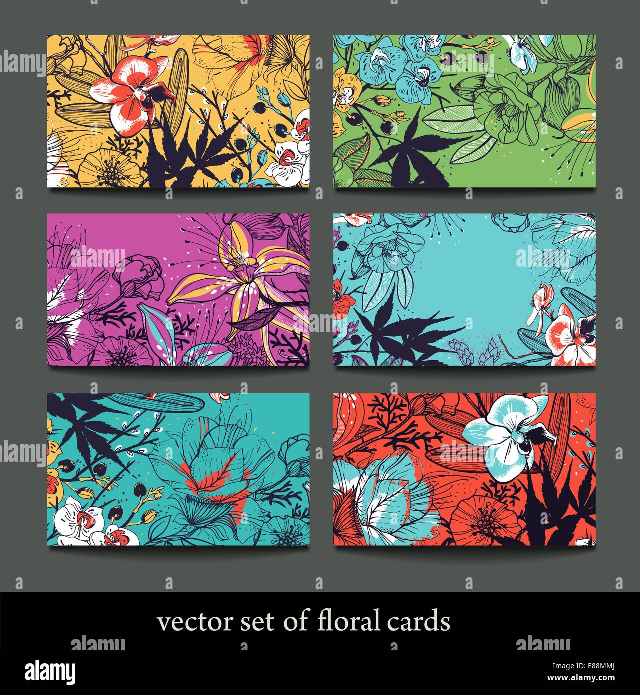 vector set of colorful floral cards Stock Vector Image & Art - Alamy