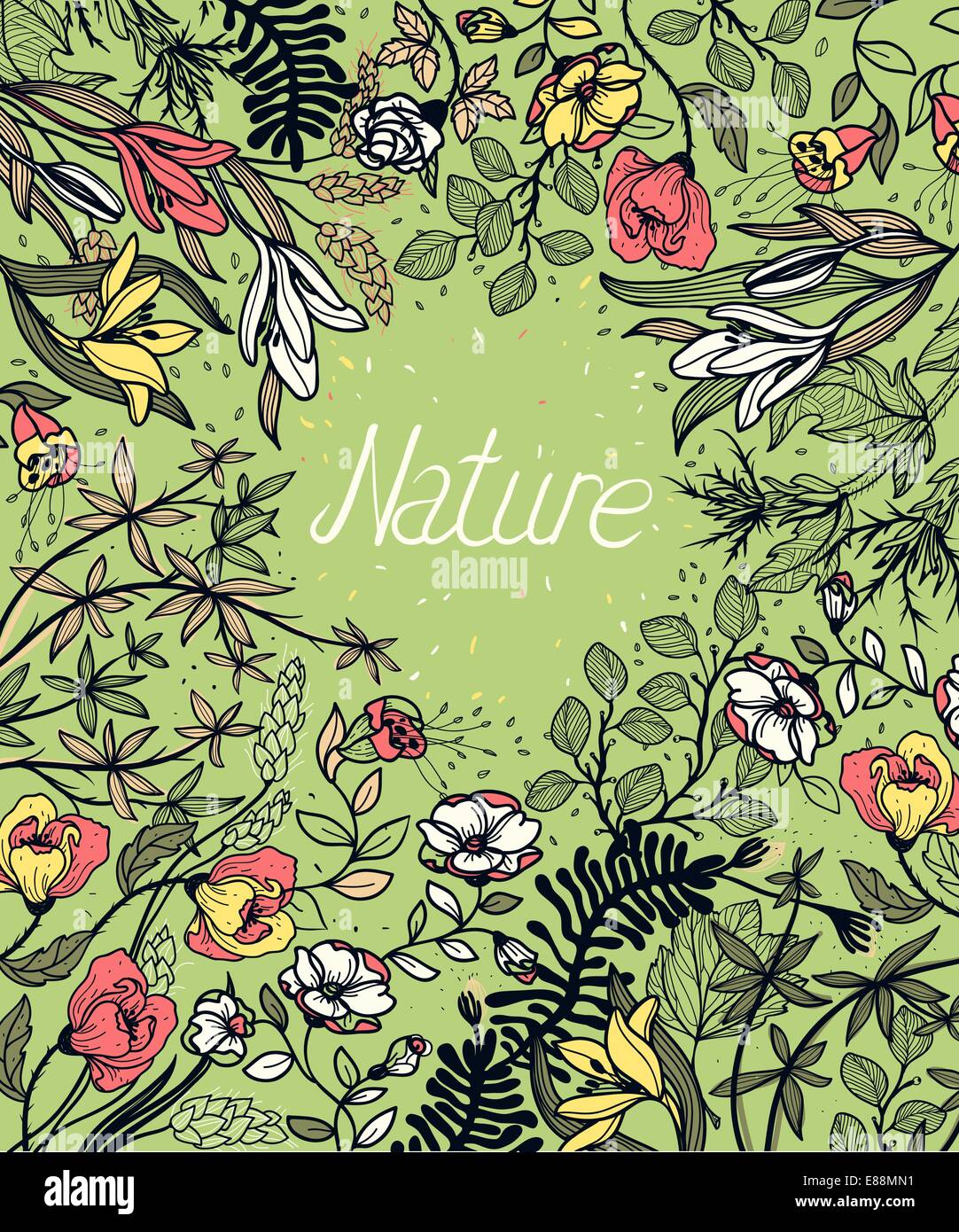 vector floral background with blooming flowers and plants Stock Vector ...