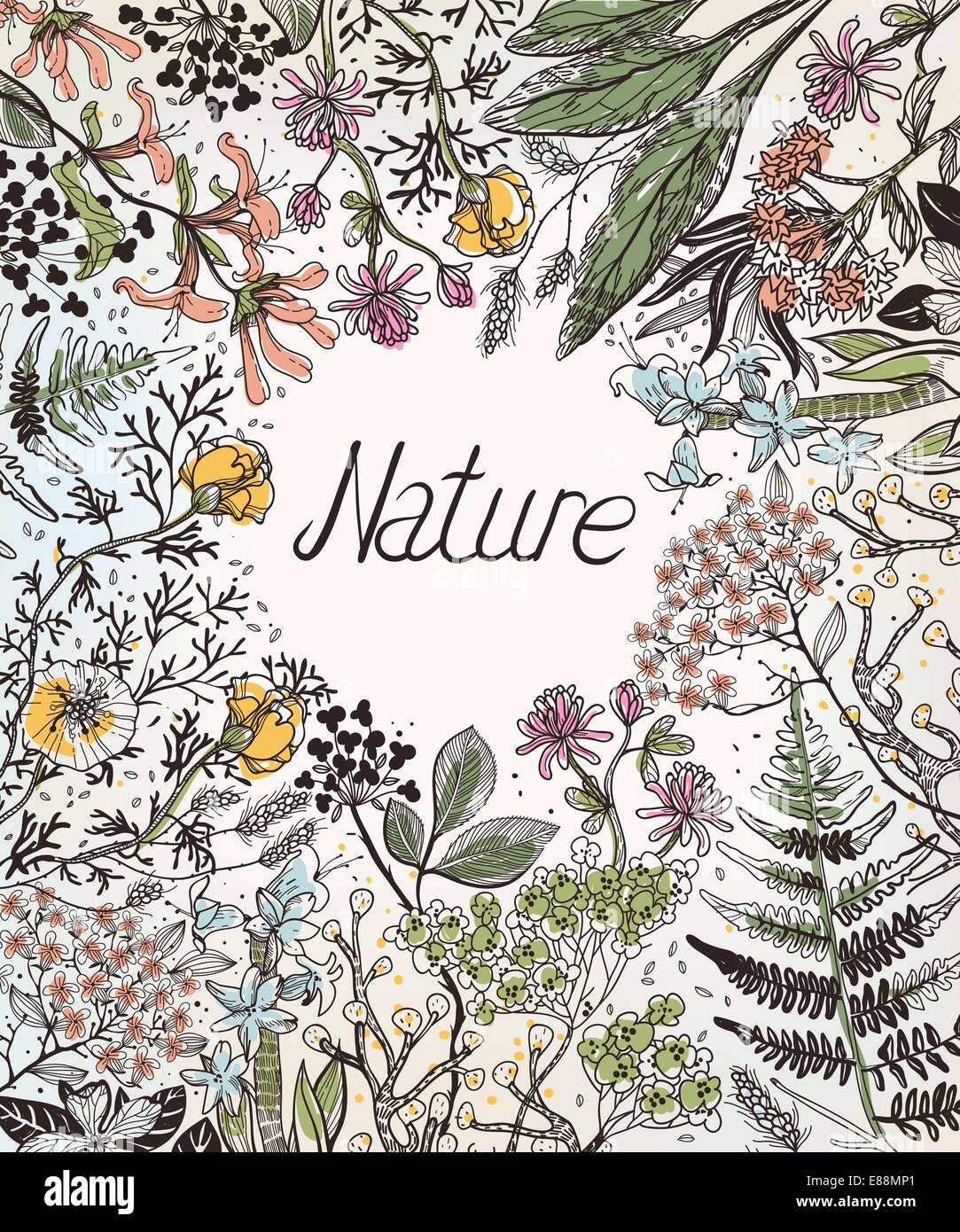 vector floral background with blooming plants and flowers Stock Vector ...