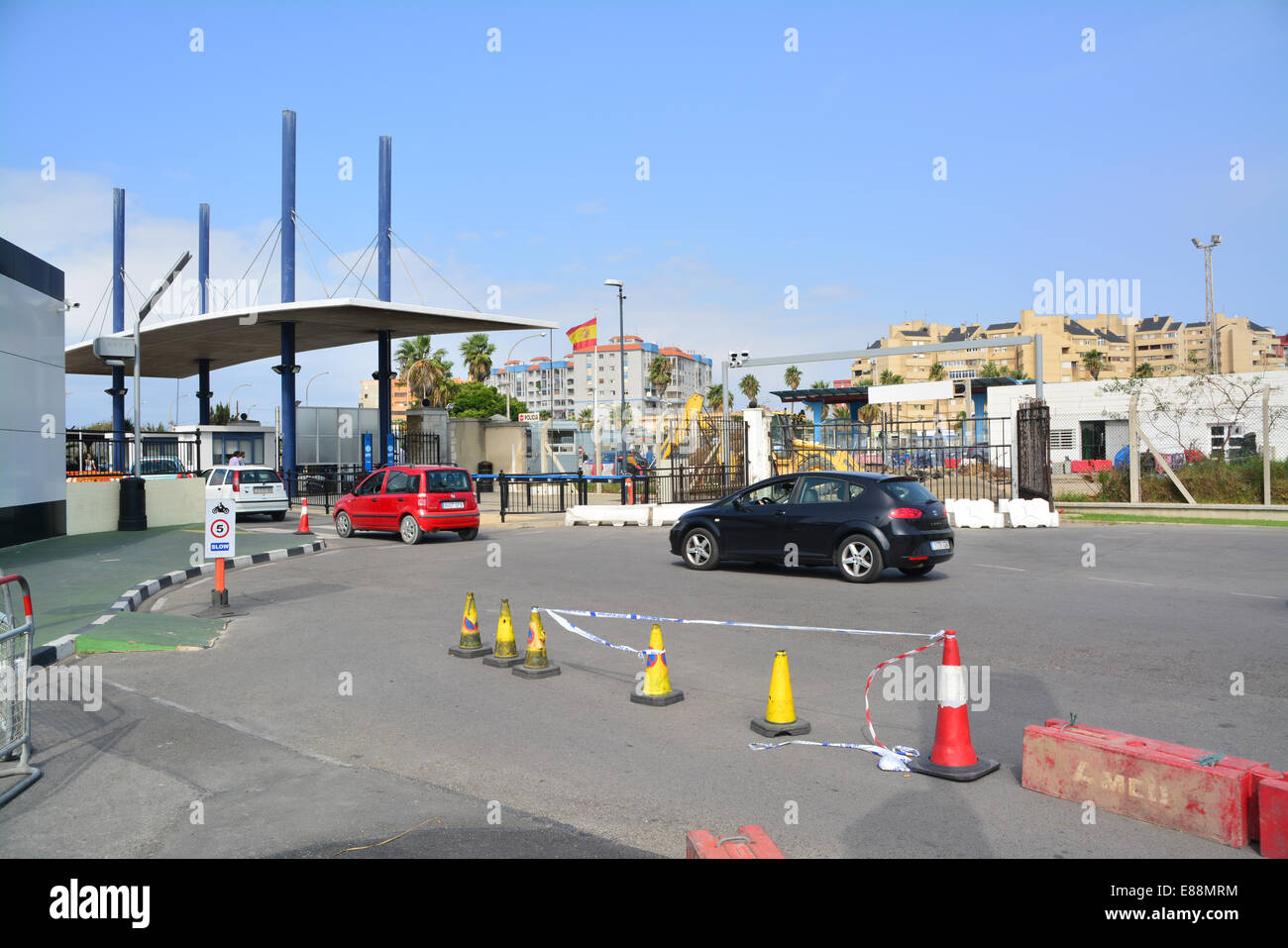 Gibraltar. 2nd October, 2014. View of border exit into Spain where ...