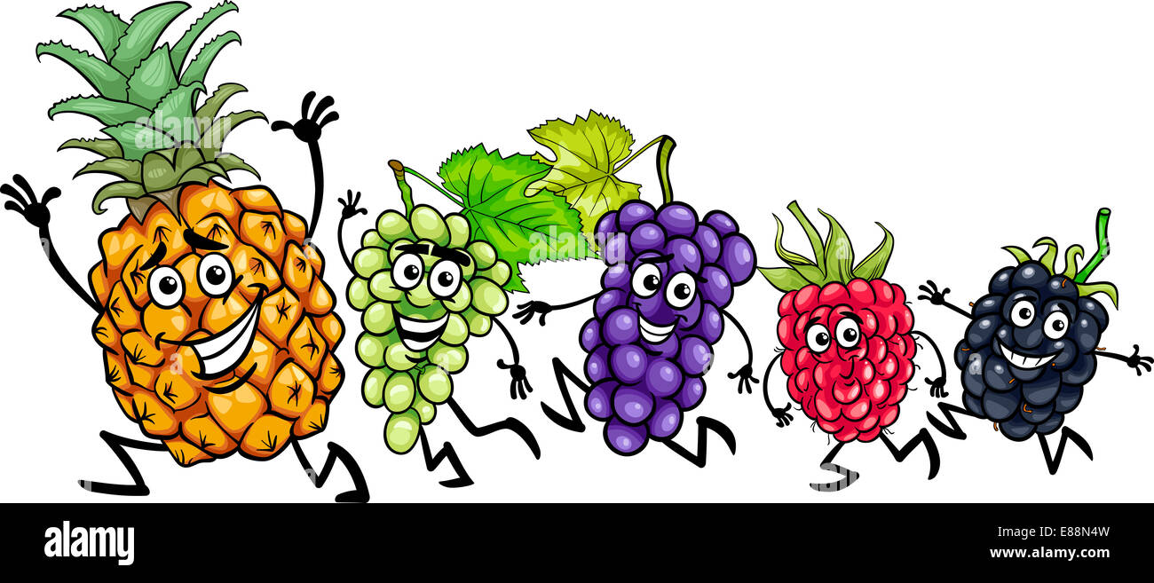 Cartoon Illustration of Running Fruits Food Characters Stock Photo - Alamy