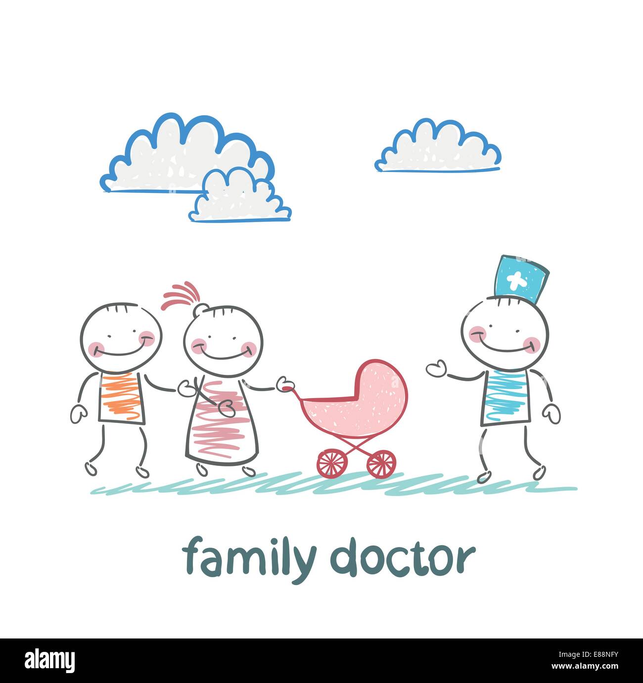 family doctor treats the father, mother and baby Stock Vector Image ...