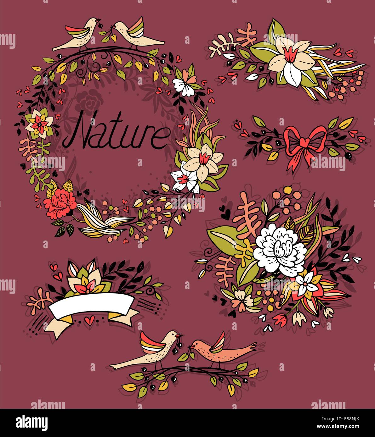 vector set of floral elements and frames Stock Vector Image & Art - Alamy