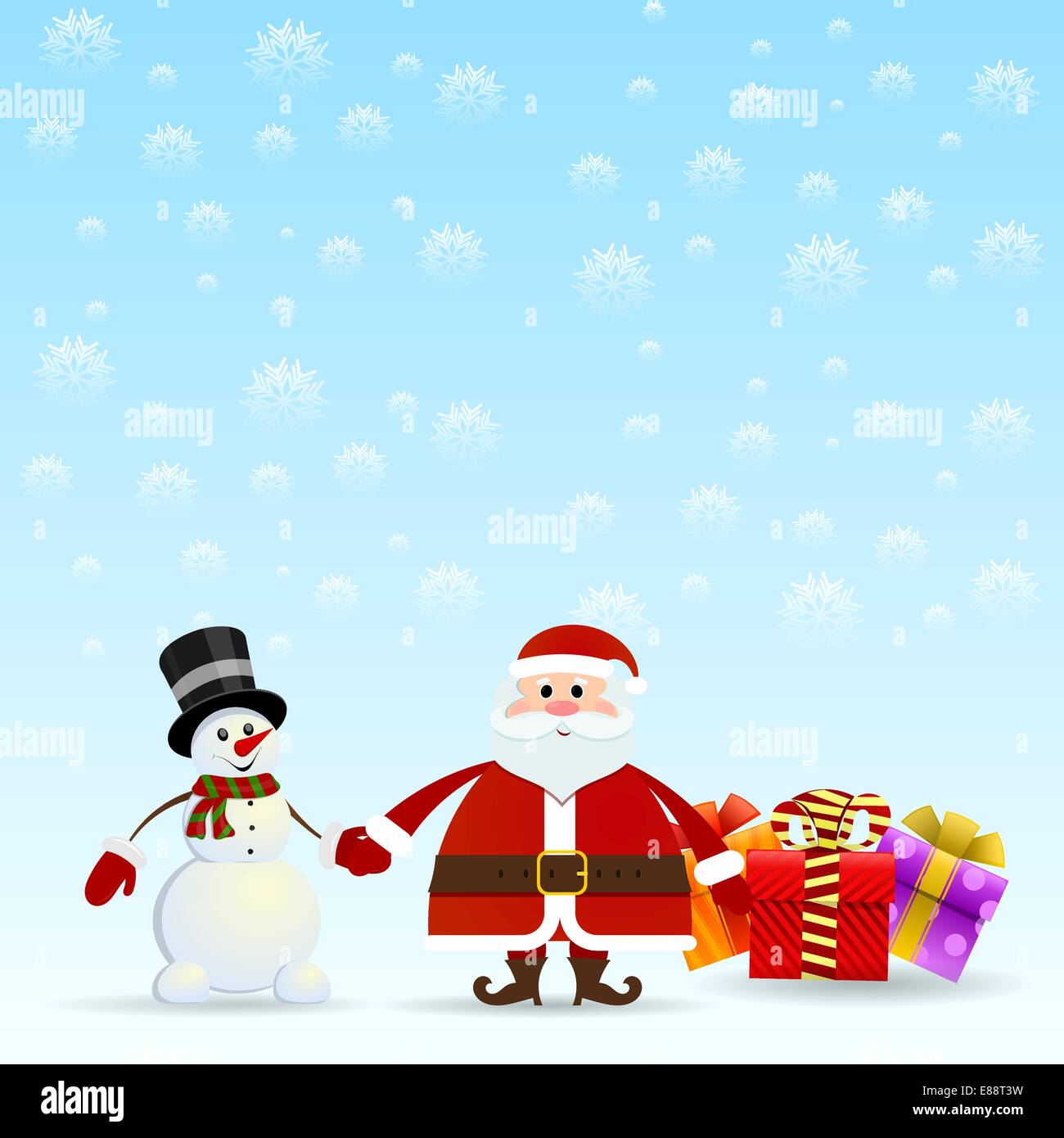 Santa Claus and snowman with gifts on a snow background Stock Vector ...