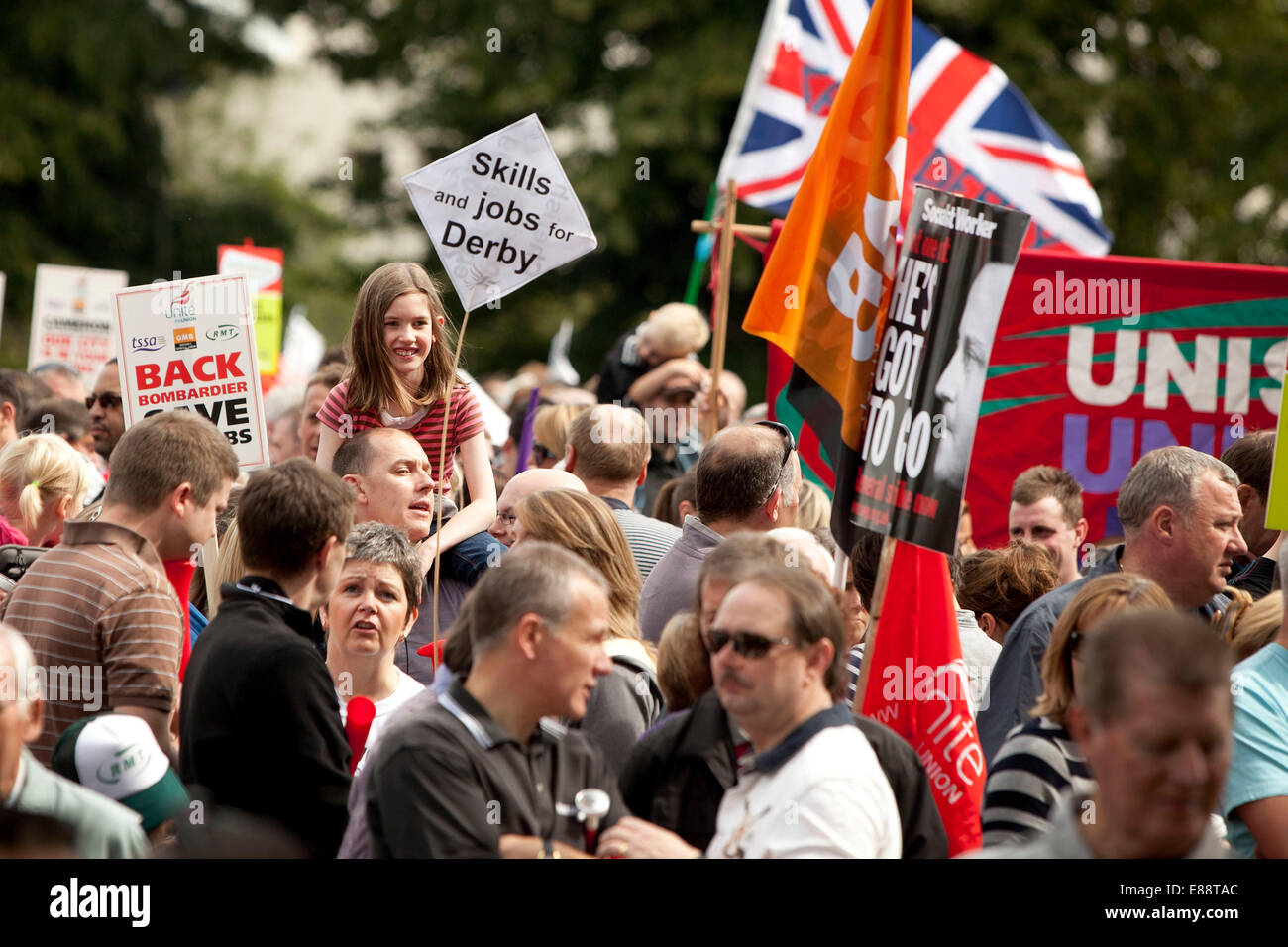 Bombardier rail factory protest in Derby Stock Photo - Alamy