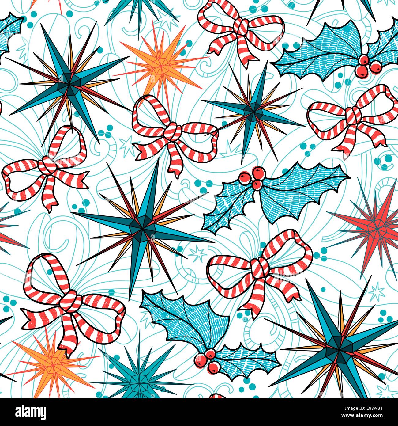Christmas vector seamless pattern with stars and bows Stock Vector ...