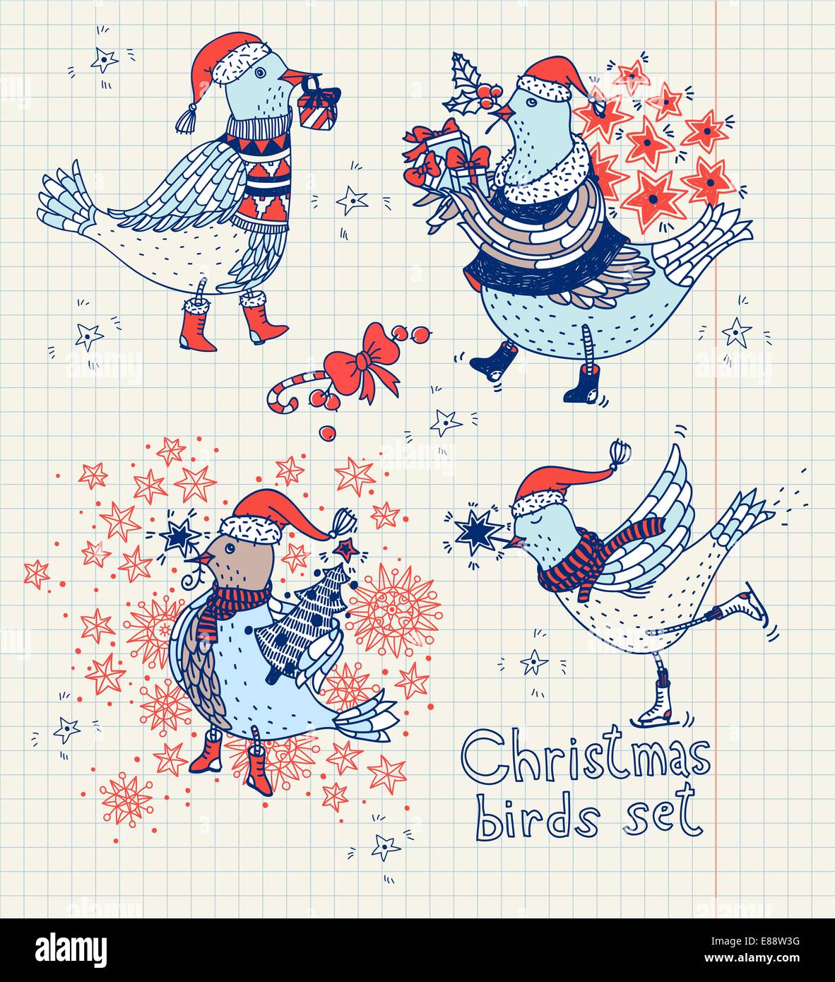 vector set of pretty Christmas birds Stock Vector Image & Art - Alamy