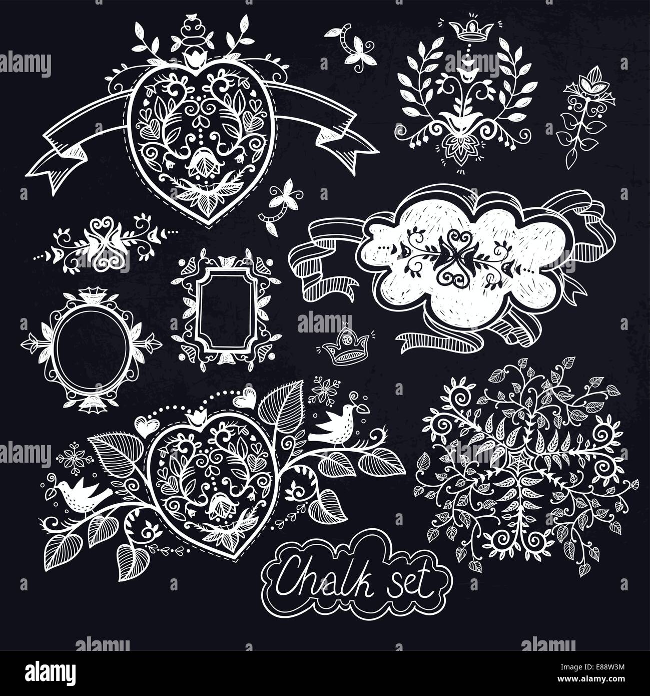 chalkboard vector set of floral frames and elements Stock Vector Image ...