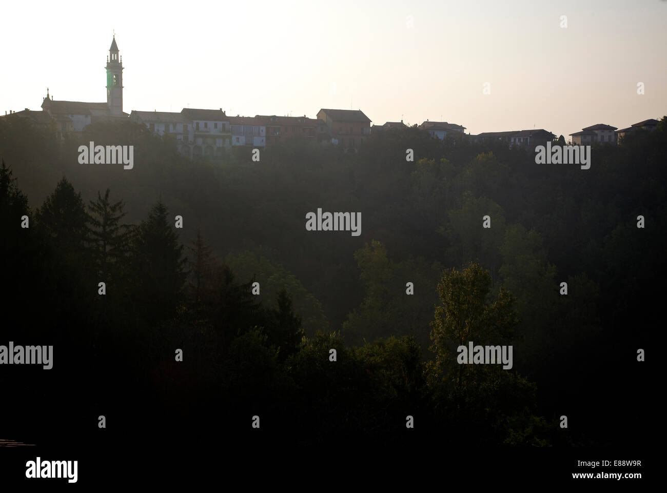 View of Camerano Casasco Asti, village with woods, forest, hills ...
