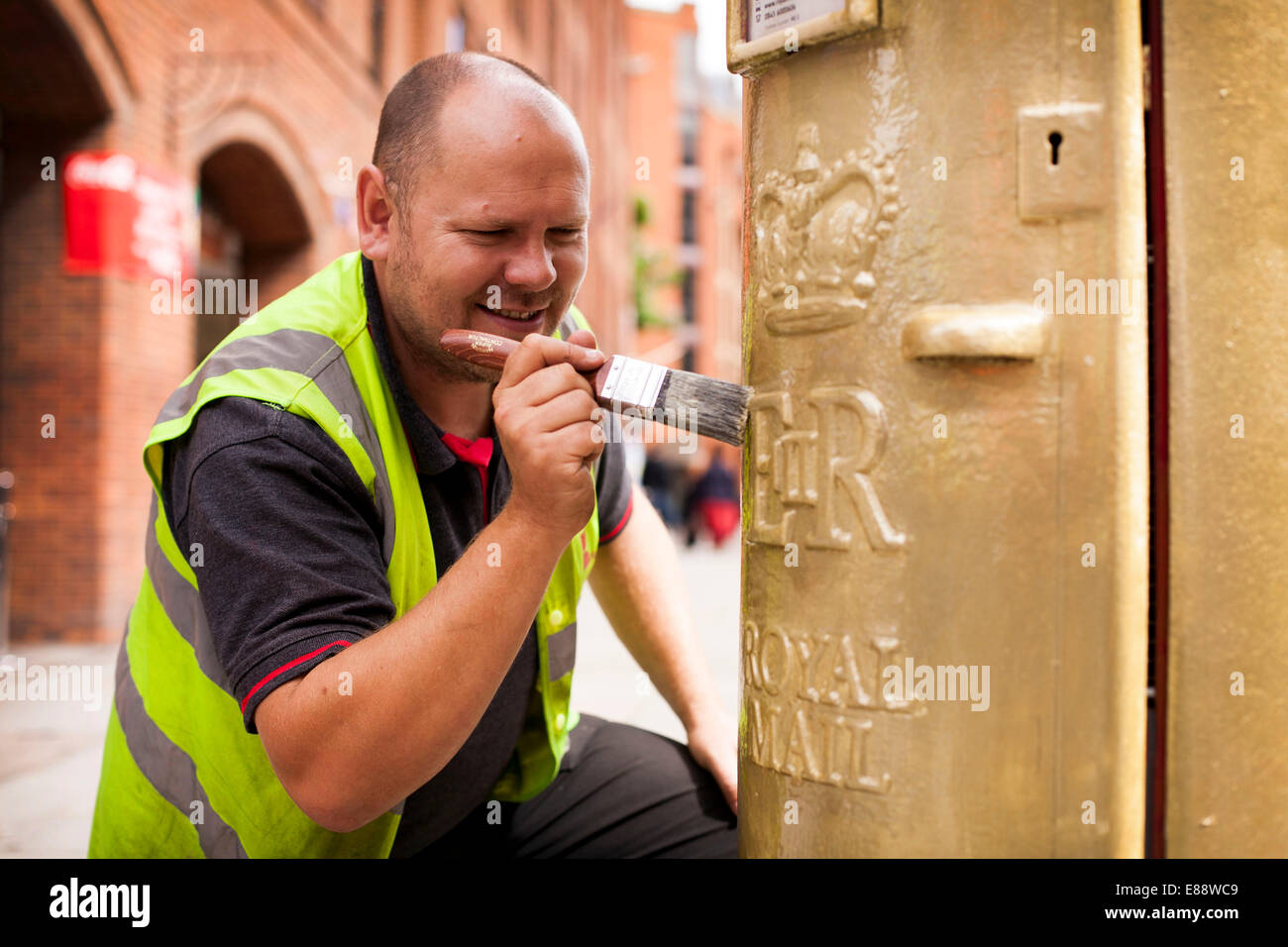 RED POST BOX IN MANCHESTER PAINTED GOLD BY ROYAL MAIL TO CELEBRATE ...