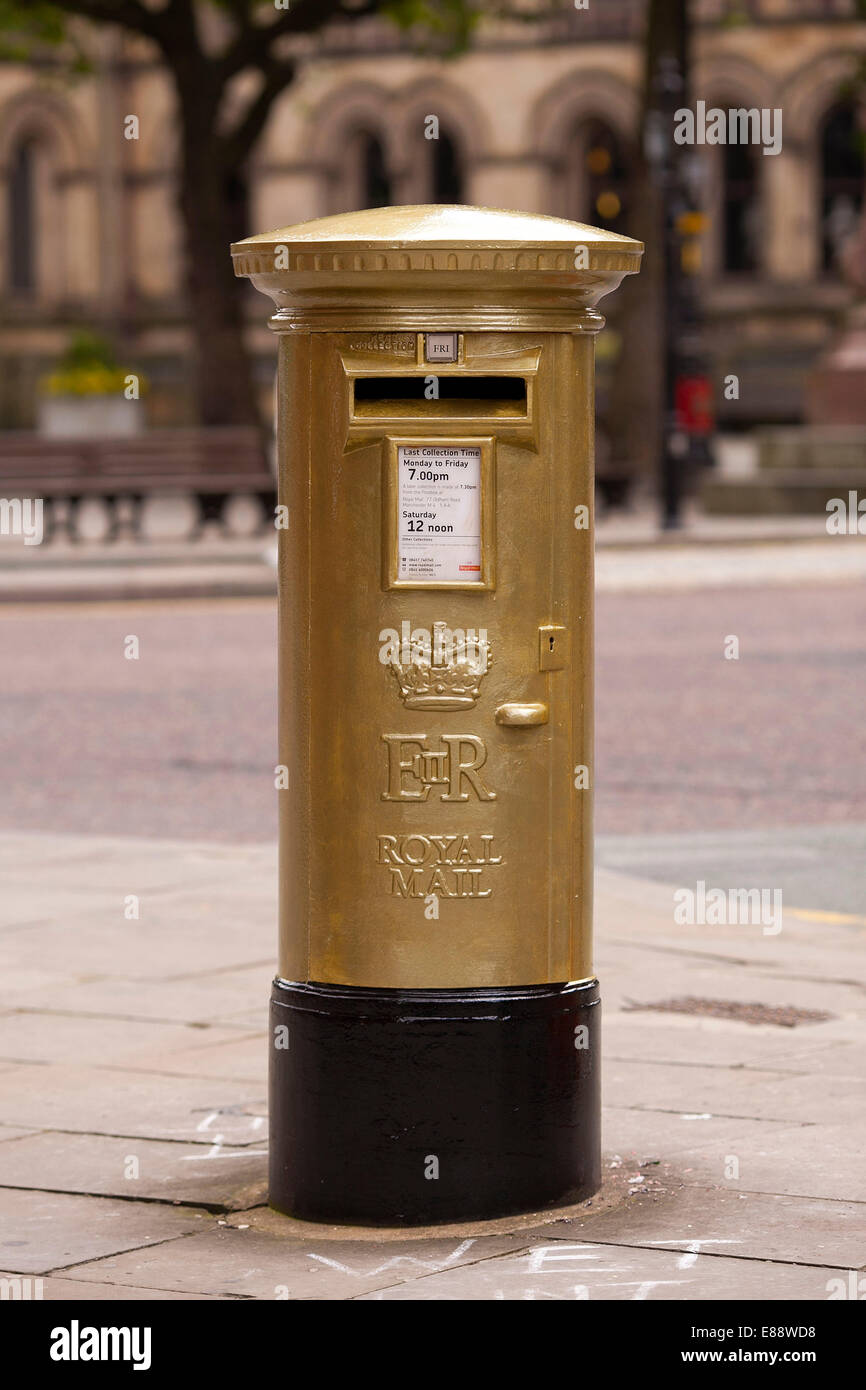 RED POST BOX IN MANCHESTER PAINTED GOLD BY ROYAL MAIL TO CELEBRATE ...