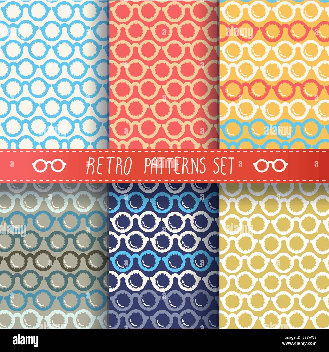 vector set of 6 retro patterns with vintage glasses Stock Vector Image ...