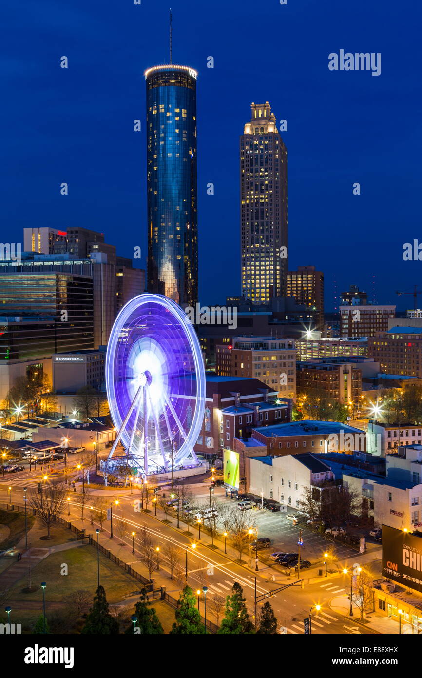 City skyline, elevated view over Downtown and the Centennial Olympic ...