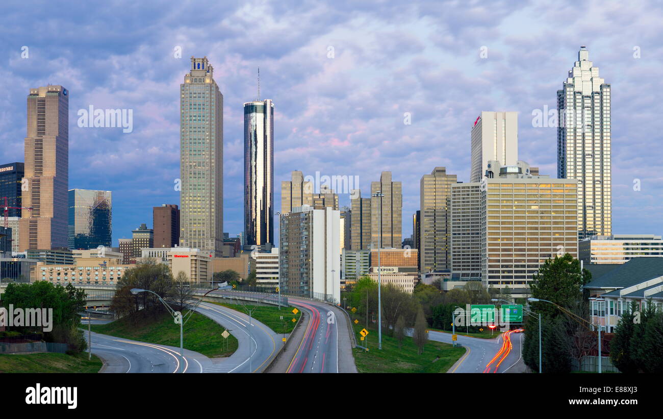 Elevated view over Freedom Parkway and the Downtown Atlanta skyline ...