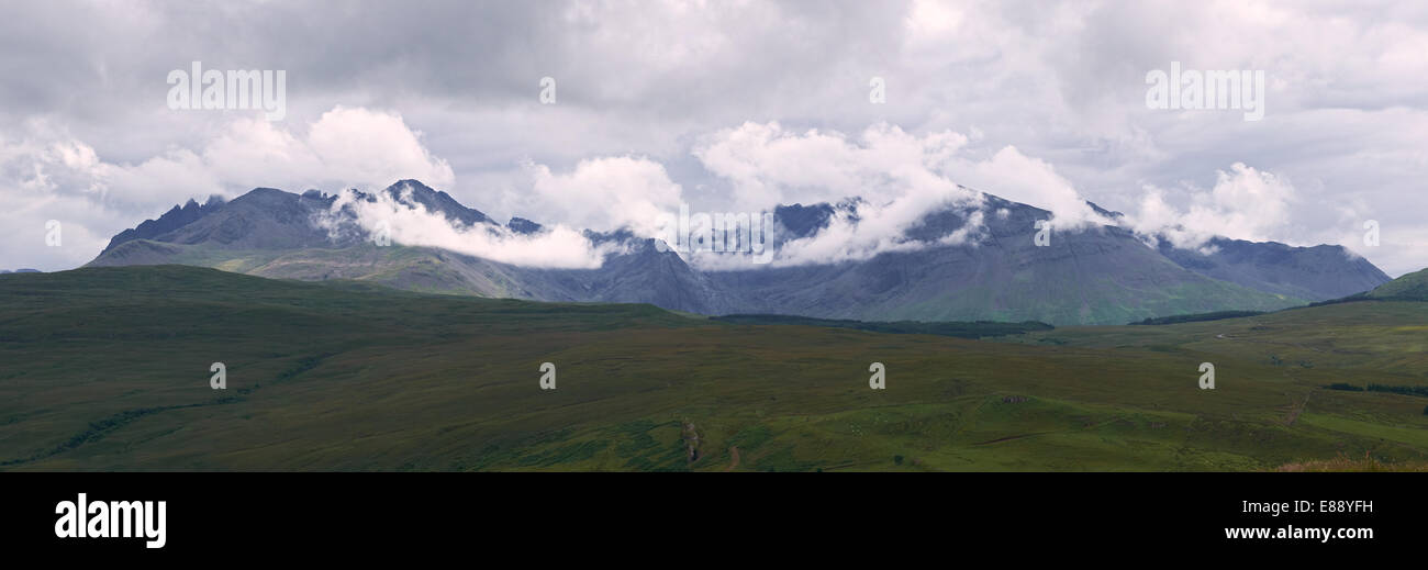 A panoramic view of the Black Cuillin mountains on the Isle of Skye ...