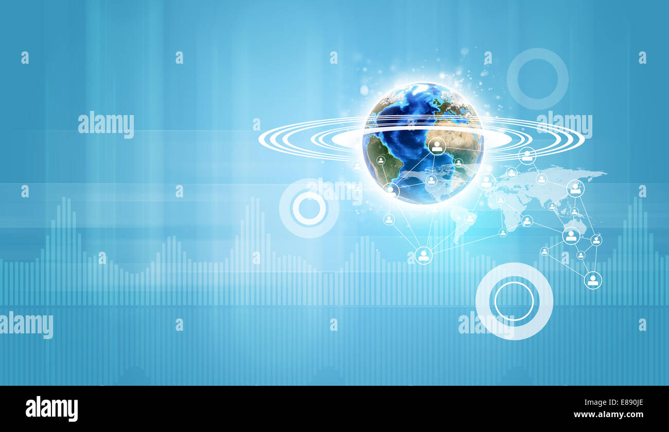 Earth with world map, graphs and network Stock Photo - Alamy