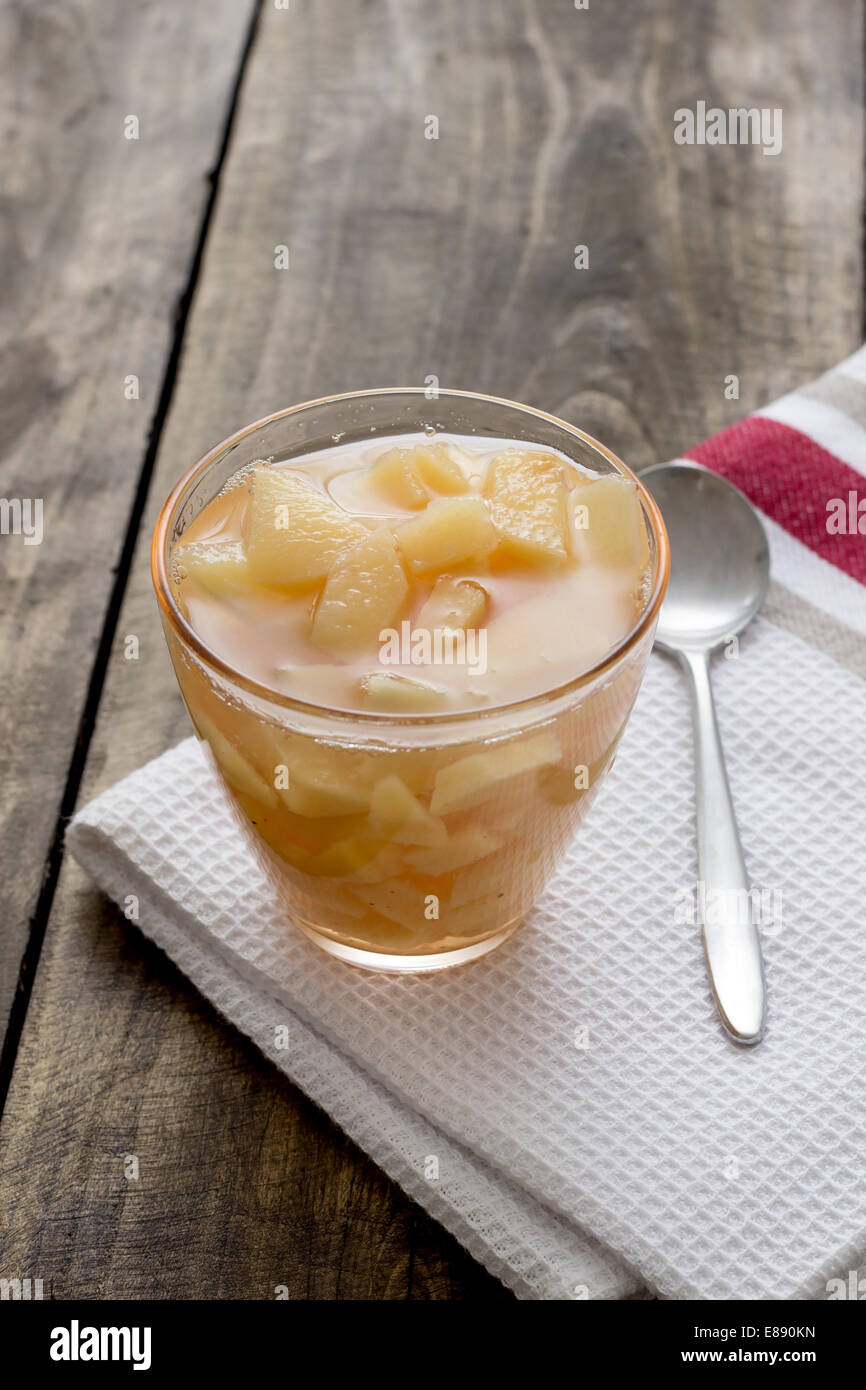 Quince compote in glass bowl on wooden table Stock Photo - Alamy