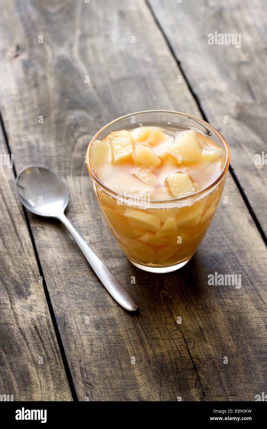 Quince compote in glass bowl on wooden table Stock Photo - Alamy