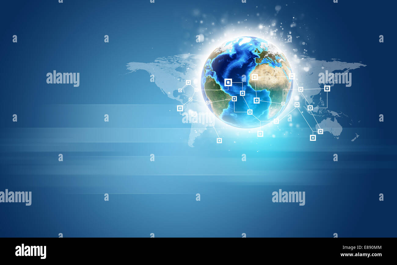 Earth with network and world map Stock Photo - Alamy