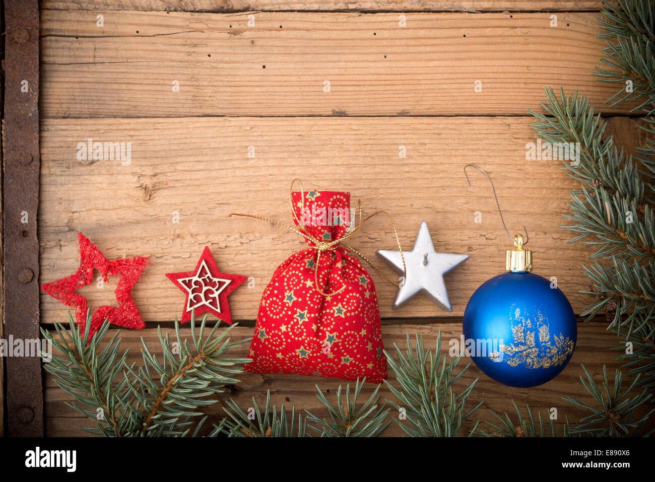 still life with christmas tree and colored decoration Stock Photo - Alamy