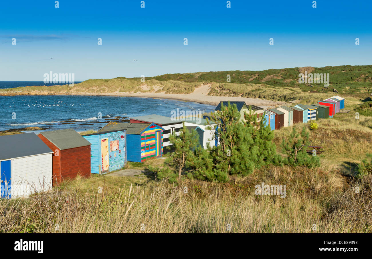 HOPEMAN BAY AND BEACH MORAY COAST SCOTLAND WITH A LONG LINE OF COLOURED ...