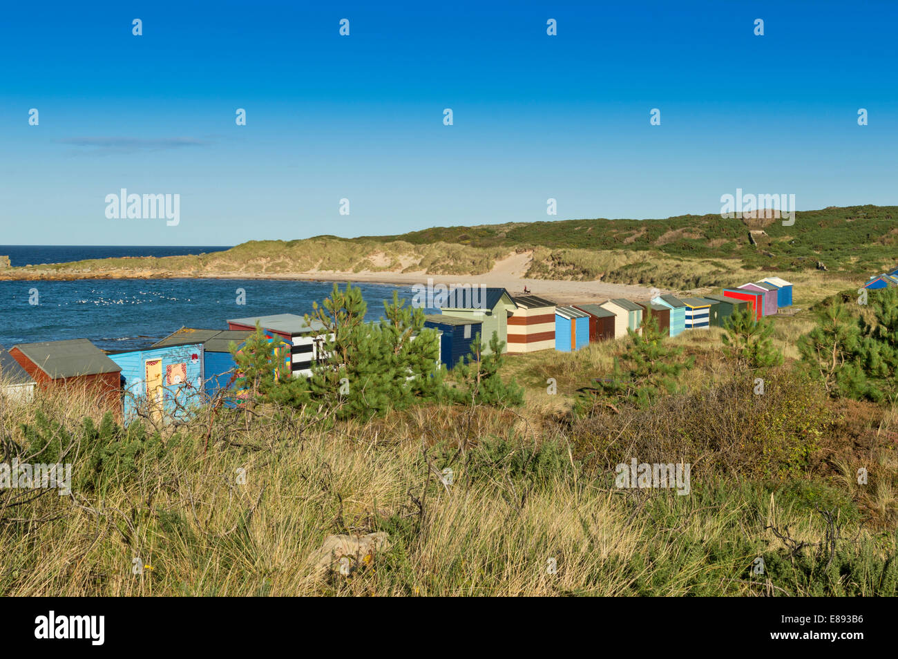 HOPEMAN BAY AND BEACH MORAY COAST SCOTLAND WITH A LONG ROW OF COLOURED ...