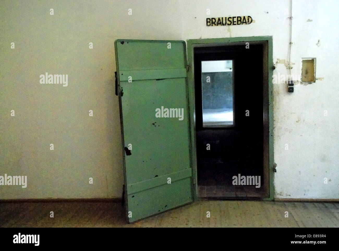 Germany, the Nazi concentration camp of Dachau. The door to the Ziclon ...