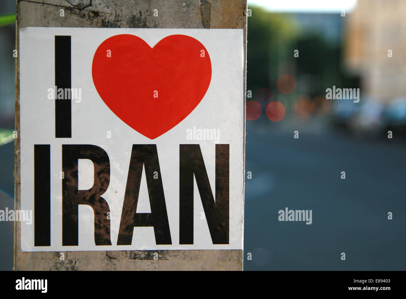 Berlin, Germany. 14th Aug, 2014. A sticker declaring "I love Iran ...