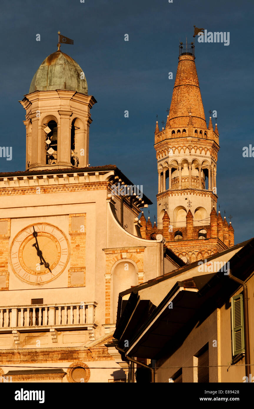 Italy, Lombardy, Crema, the Torrazzo Clock Tower background Belfry ...