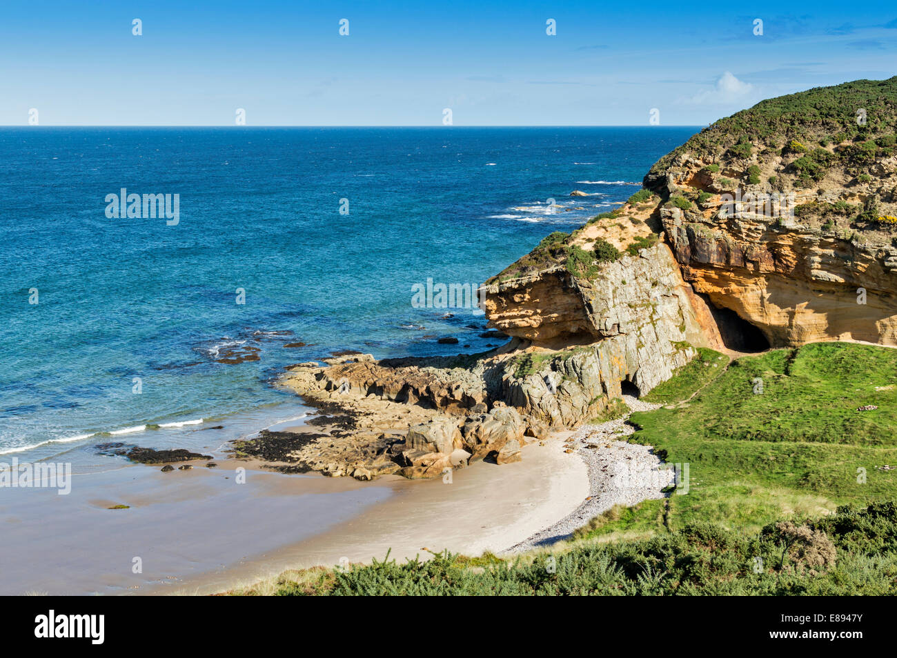 MORAY COASTLINE SCOTLAND NEAR HOPEMAN GOLDEN SANDSTONE CLIFFS WITH ...