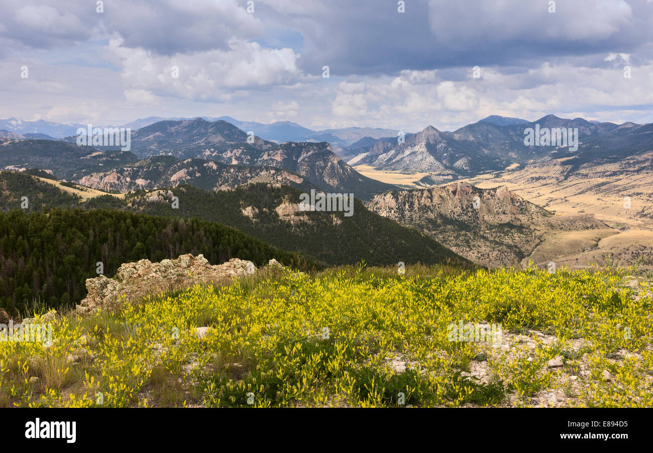 View across the rugged undulating landscape of the Beartooth mountains ...