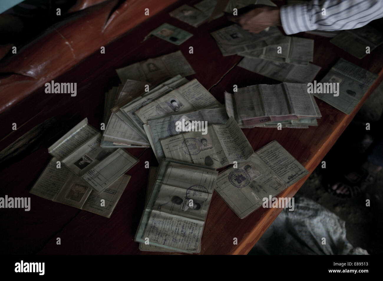 Mae Sot, Thailand. 2nd Oct, 2014. ID cards and documents of Rohingyas ...