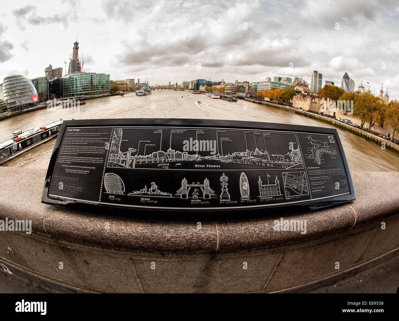 Tower Bridge Display Panel looking over River Thames Stock Photo - Alamy