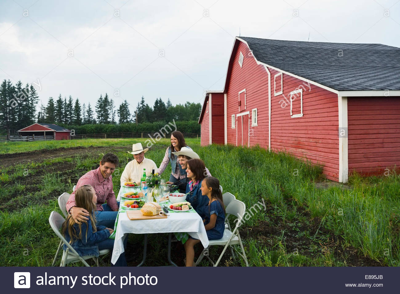 Group table outdoors grass hi-res stock photography and images - Alamy