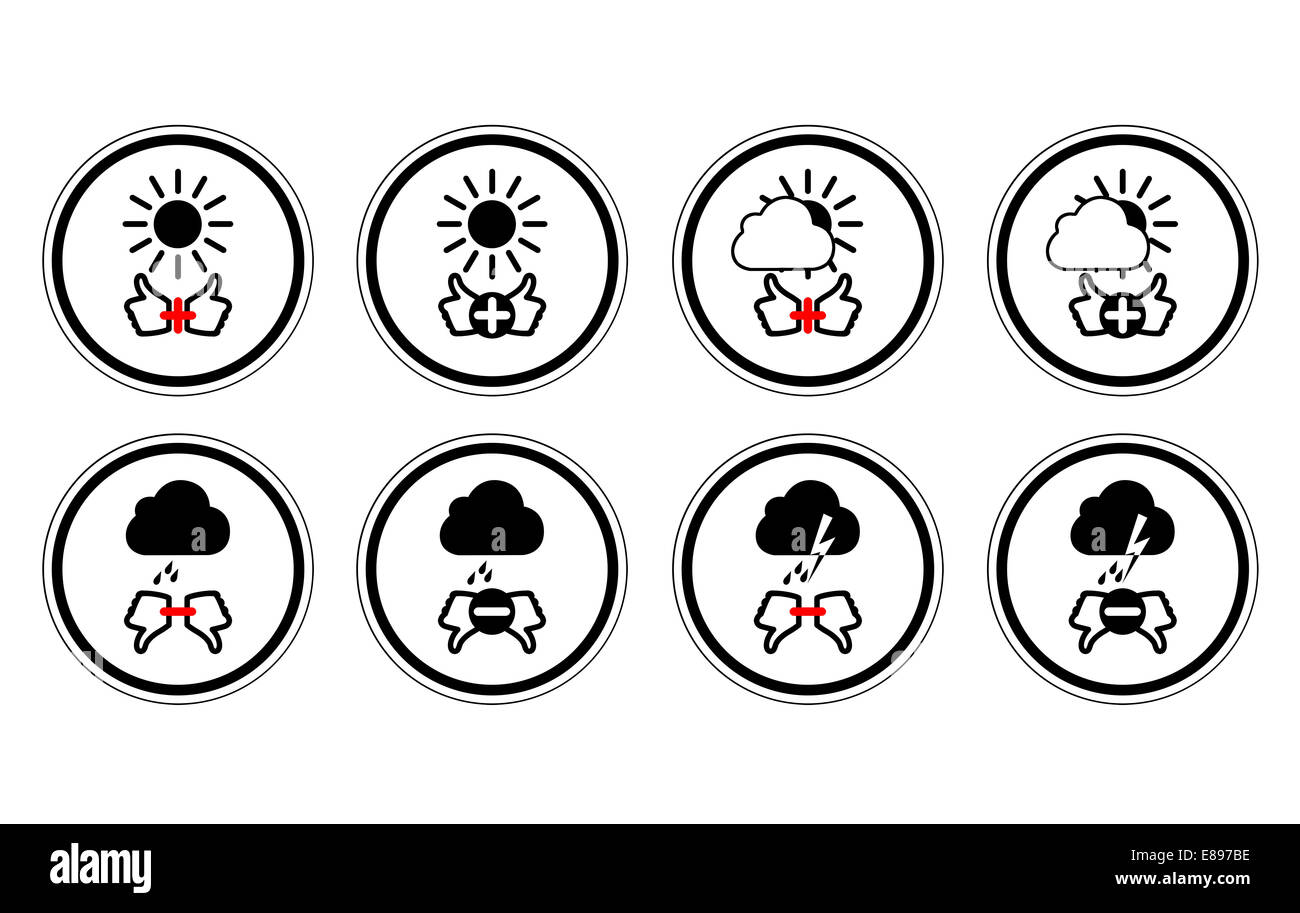 Composition on positive and negative weather. White background. It is ...