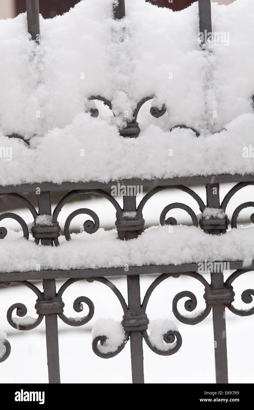 Iron Gate Covered in Snow Stock Photo - Alamy