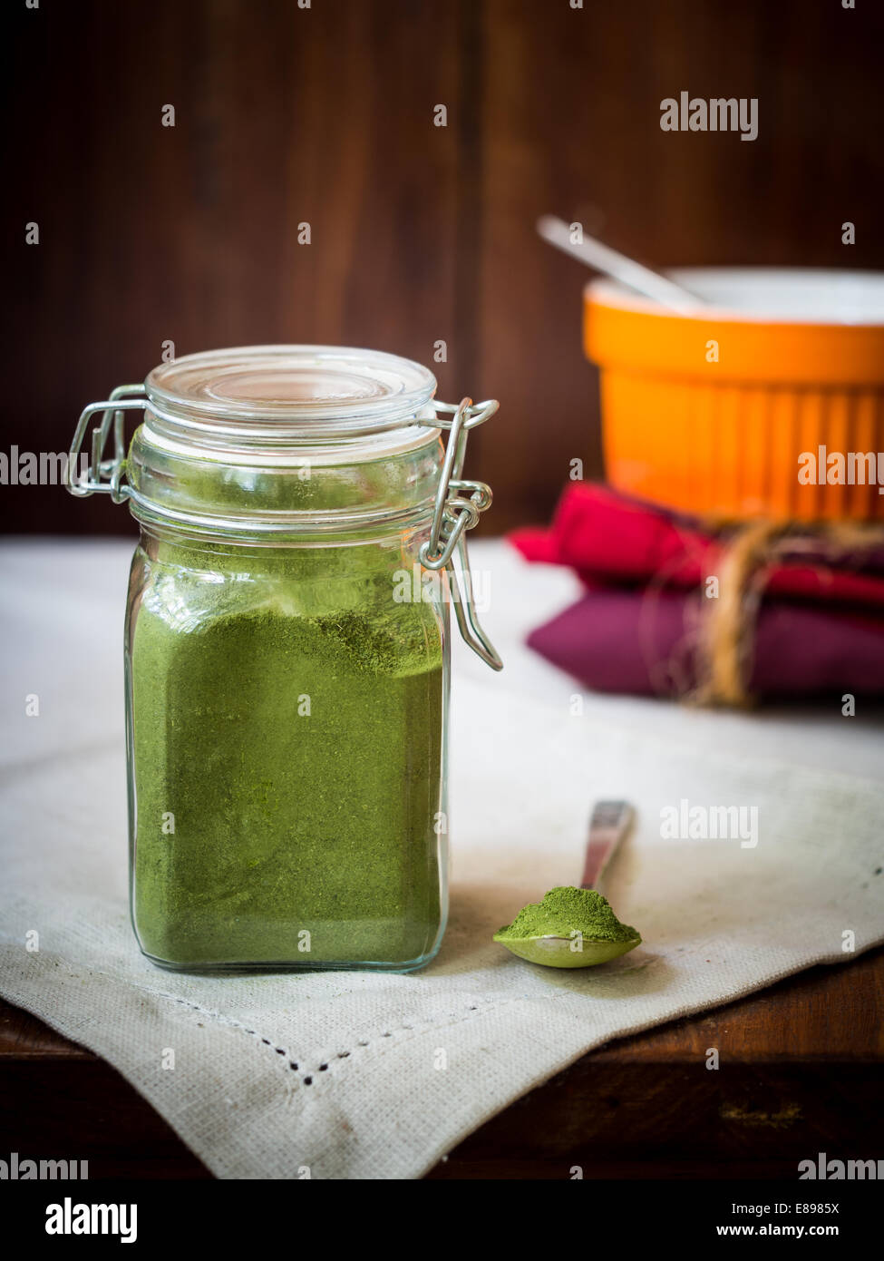Moringa powder in a jar Stock Photo - Alamy