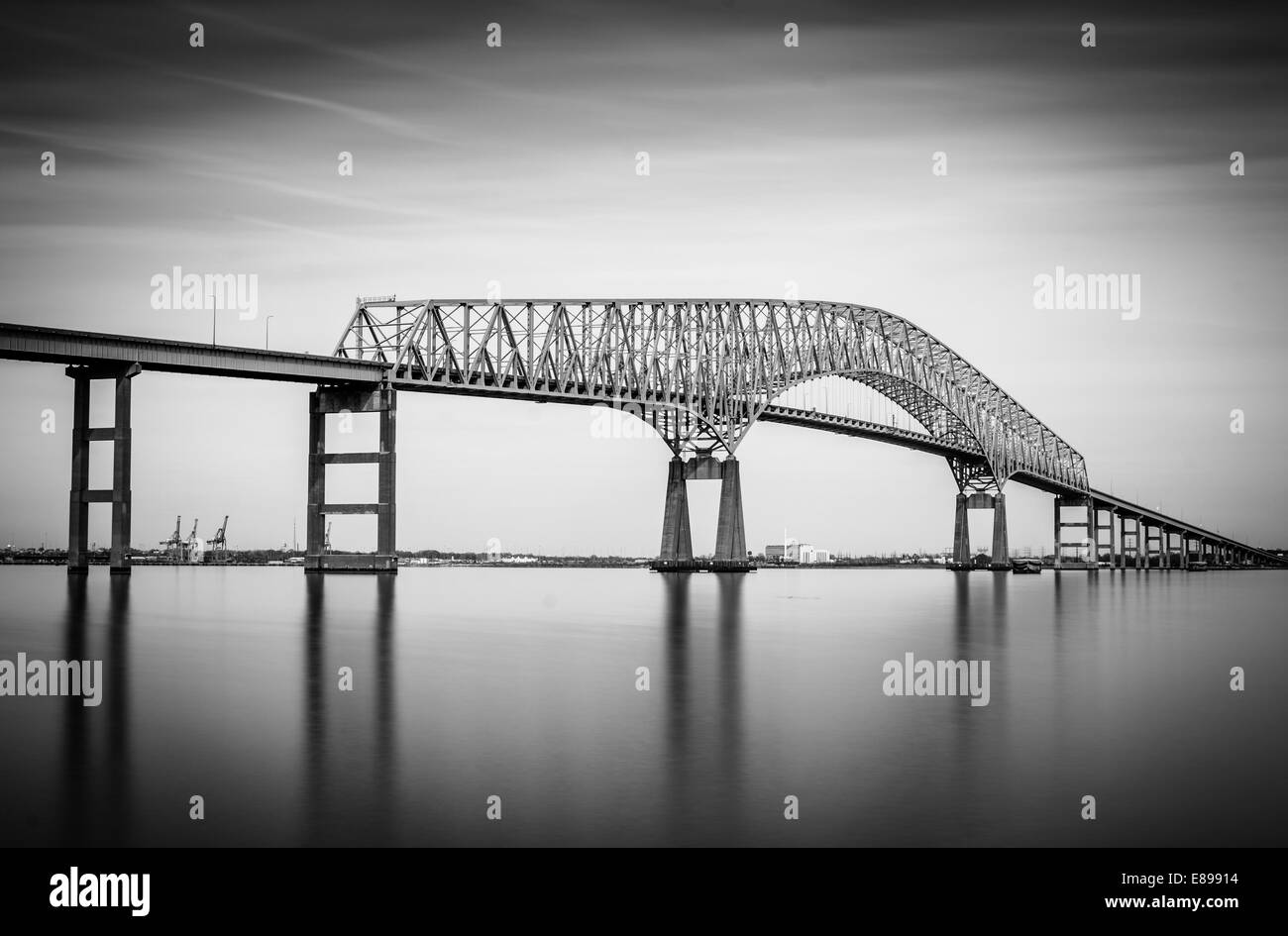 Long exposure of the Francis Scott Key Bridge from Fort Armistead Park ...