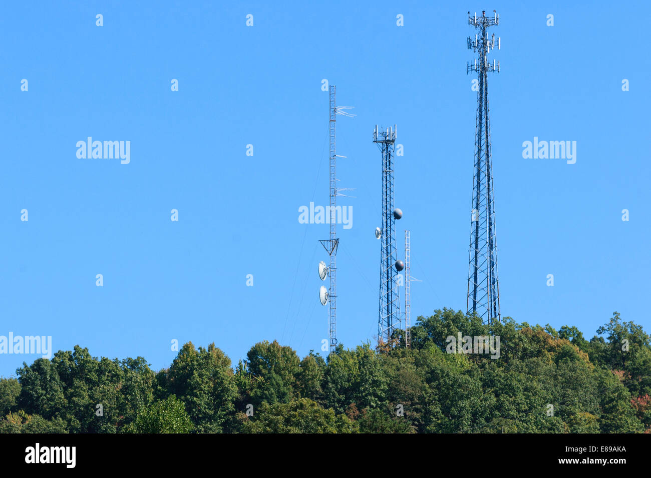 Communications cell towers on mountain top Wartburg Tennessee Stock Photo - Alamy